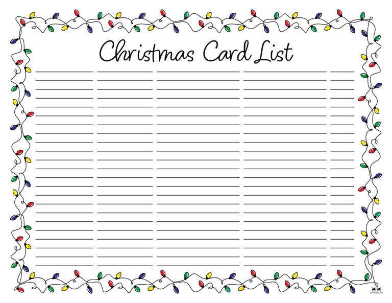 Christmas Card List Templates - 12 FREE Pages | Printabulls