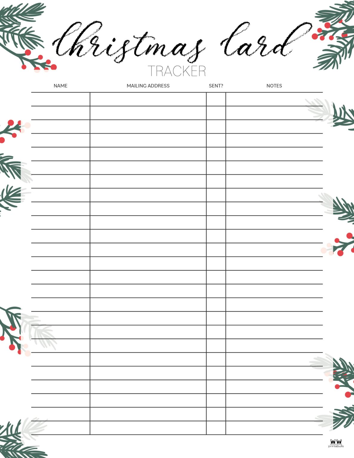 Christmas Card List Templates - 12 FREE Pages | Printabulls