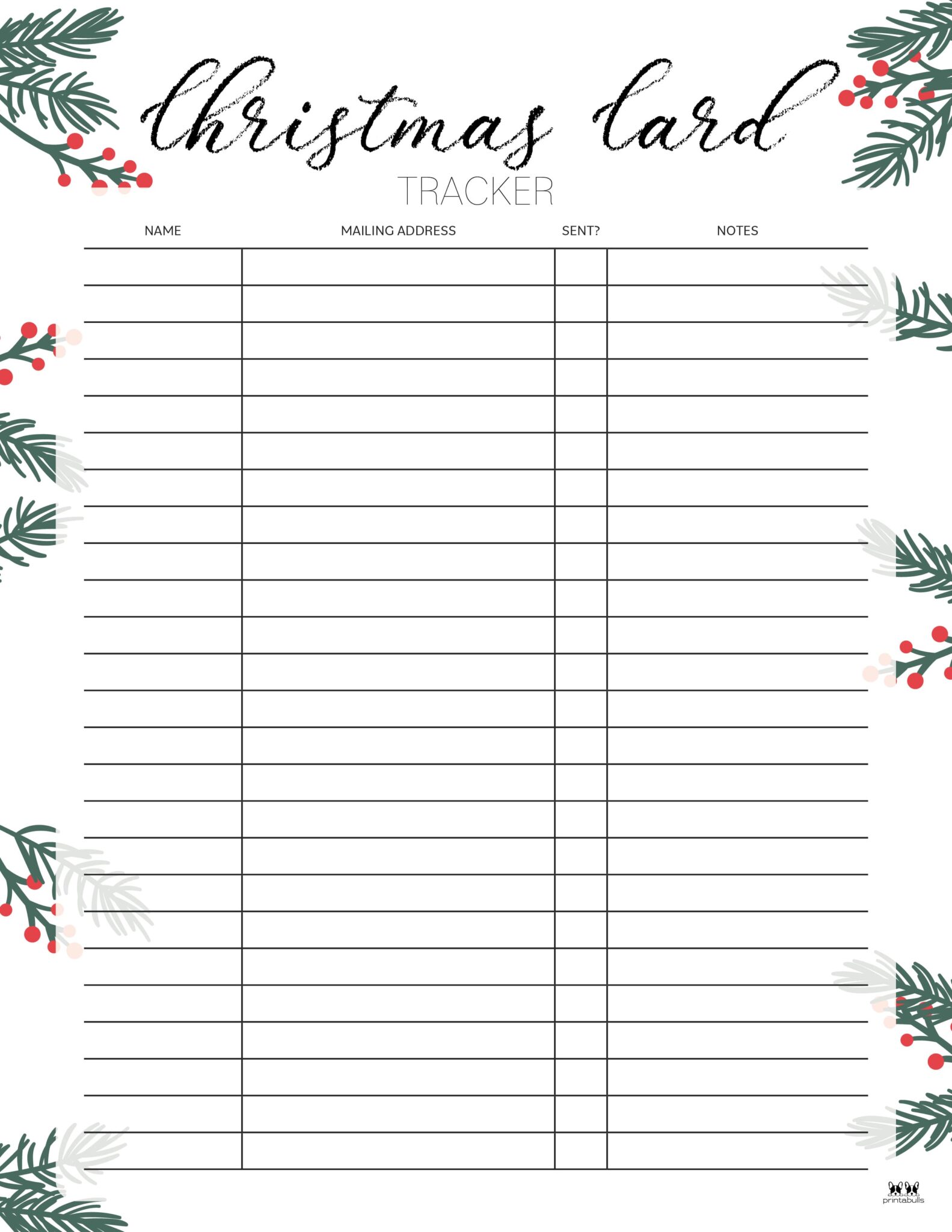 Christmas Card List Templates - 12 FREE Pages | Printabulls