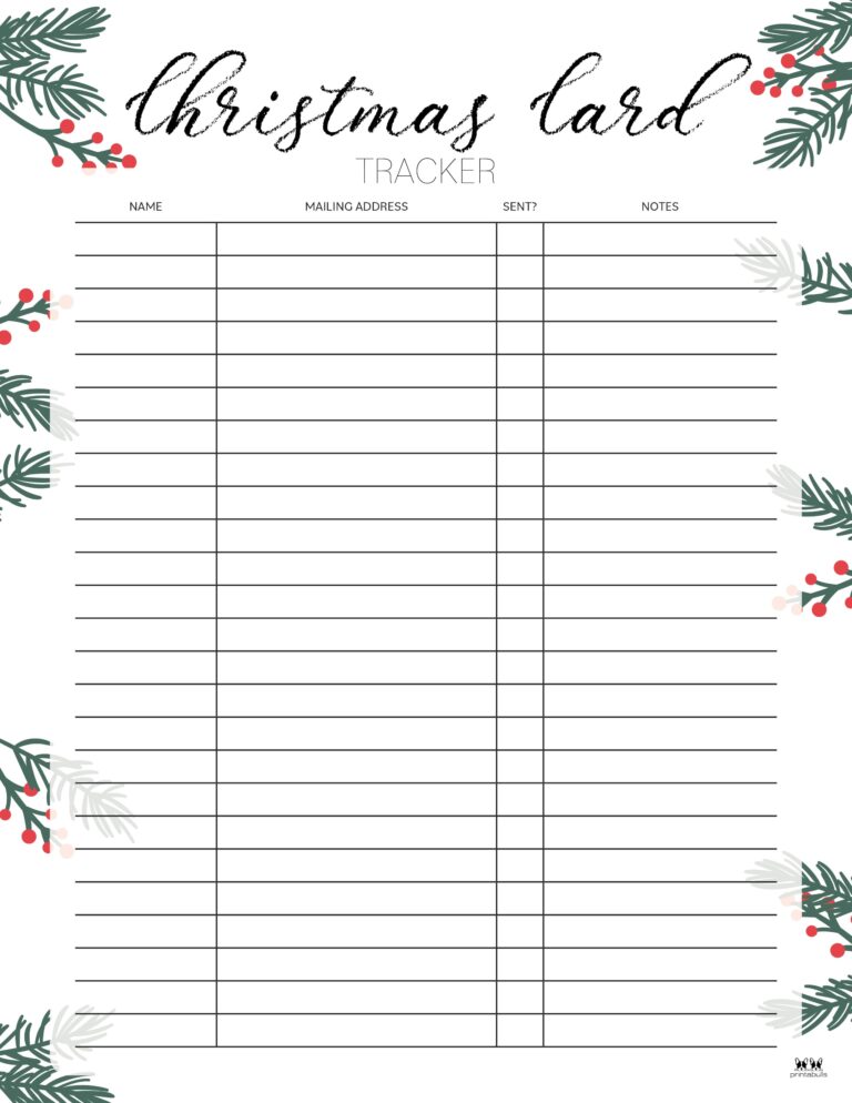 Christmas Card List Templates - 12 FREE Pages | Printabulls