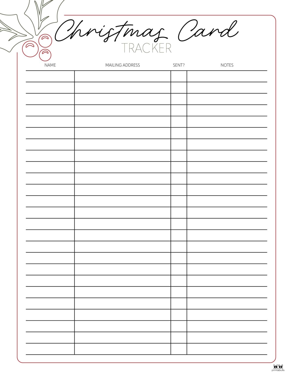 Christmas Card List Templates - 12 FREE Pages | Printabulls