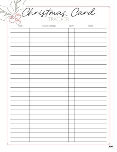 Christmas Card List Templates - 12 FREE Pages - PrintaBulk