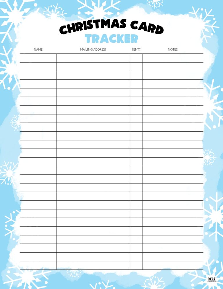 Christmas Card List Templates - 12 FREE Pages | Printabulls