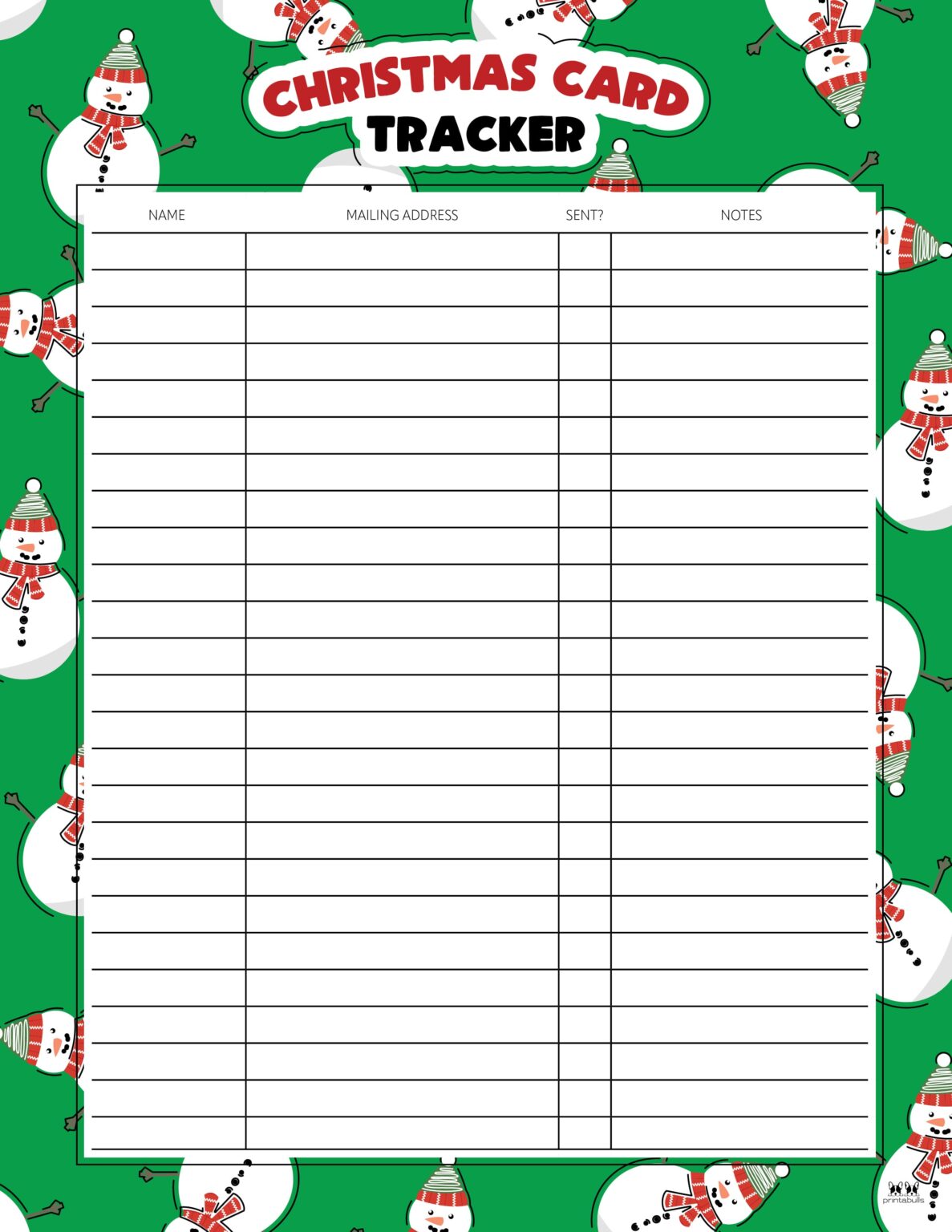 Christmas Card List Templates - 12 FREE Pages | Printabulls