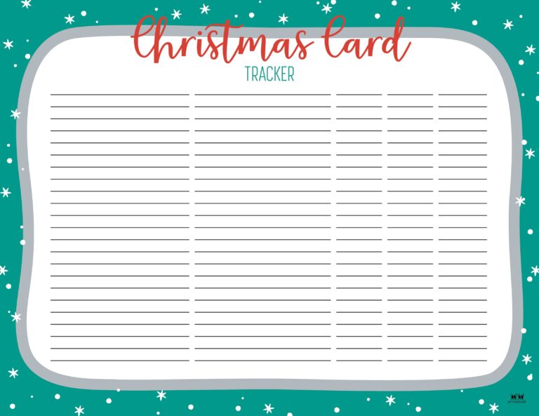 Christmas Card List Templates - 12 FREE Pages | Printabulls