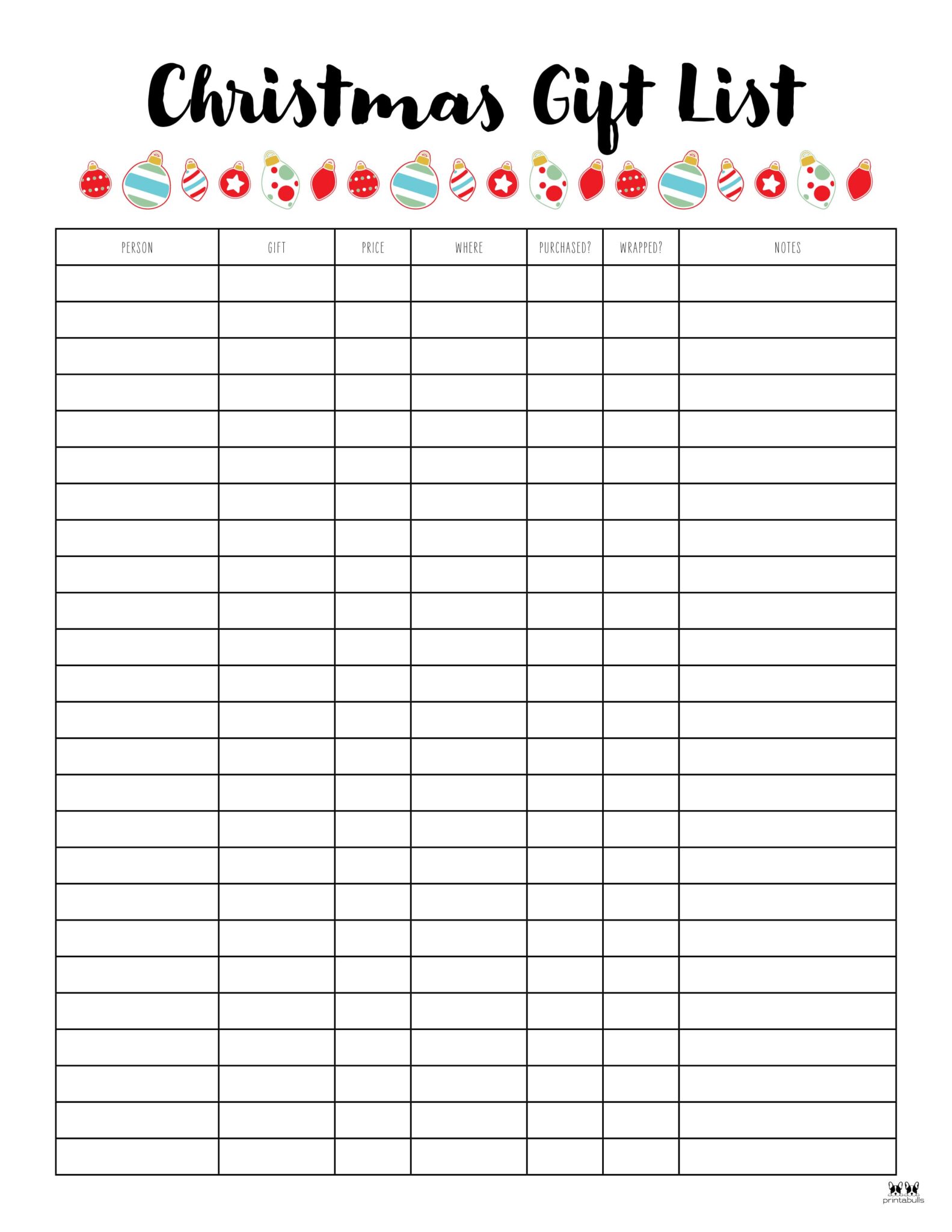 Christmas Gift List Templates - 20 FREE Pages | Printabulls