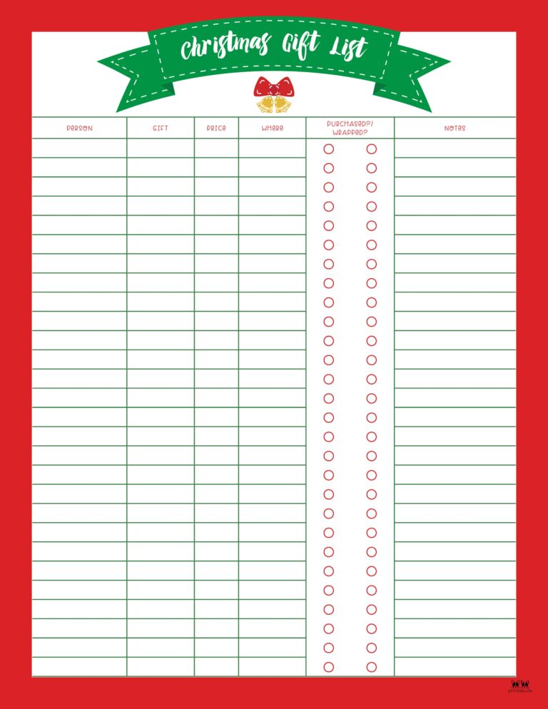 Christmas Gift List Templates - 20 FREE Pages | Printabulls