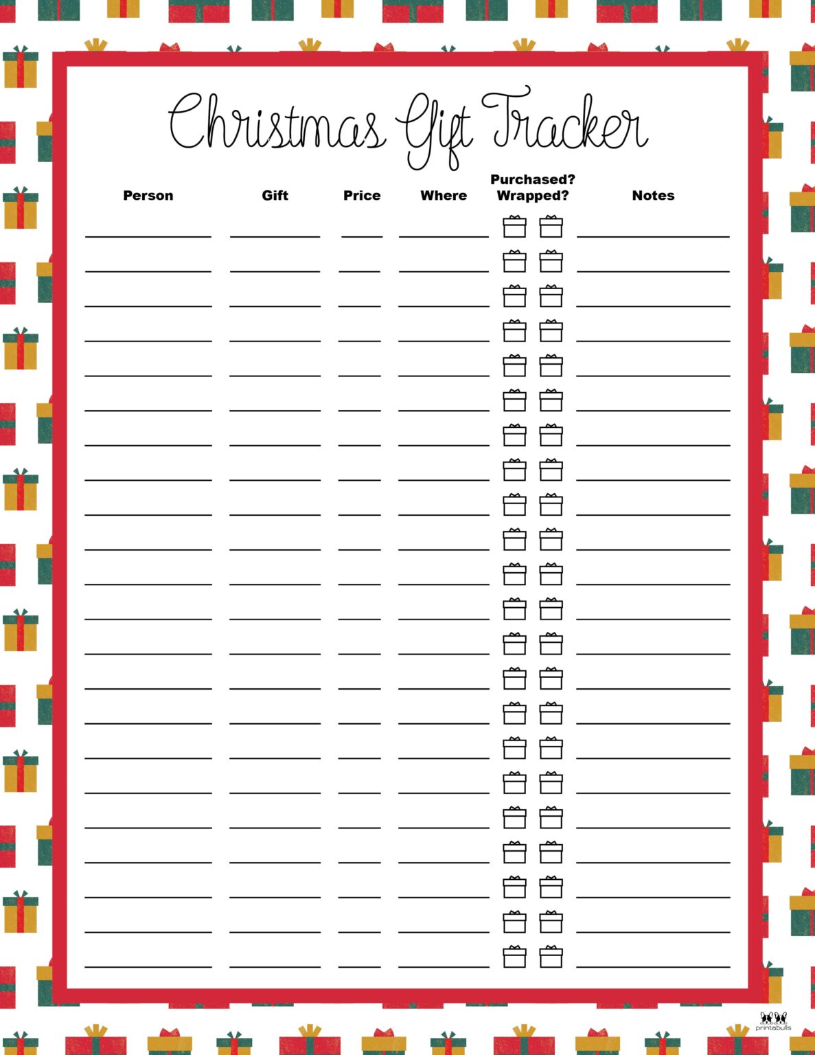 Christmas Gift List Templates - 20 FREE Pages | Printabulls