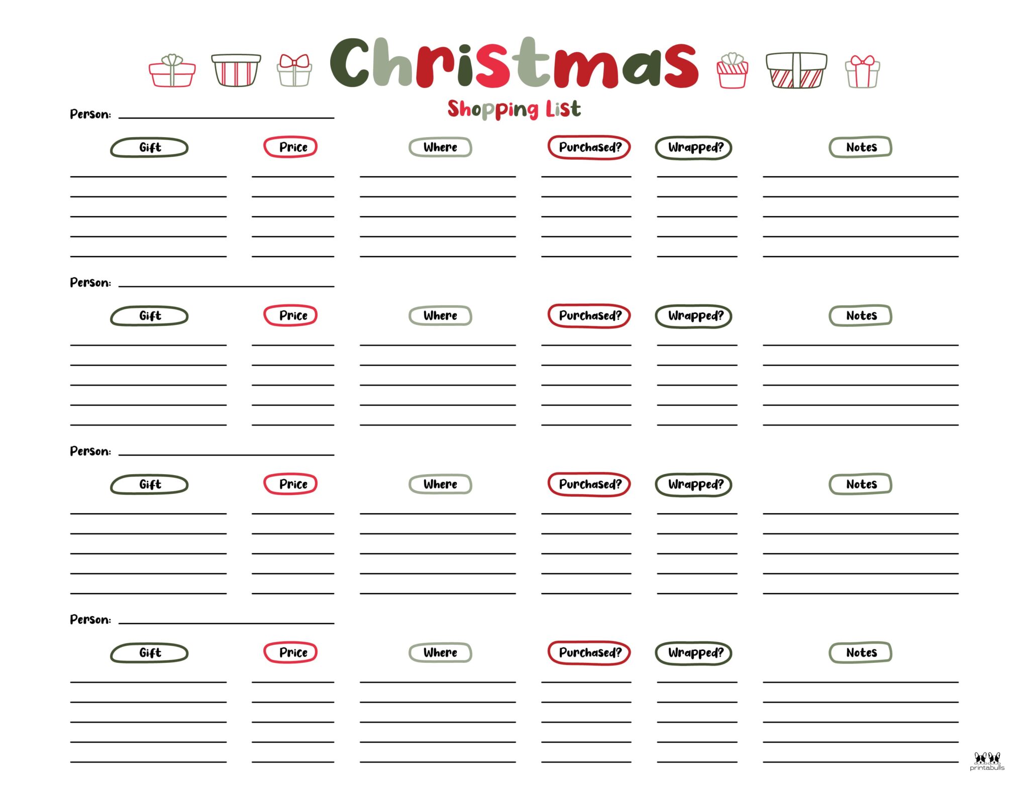 Christmas Gift List Templates - 20 FREE Pages | Printabulls
