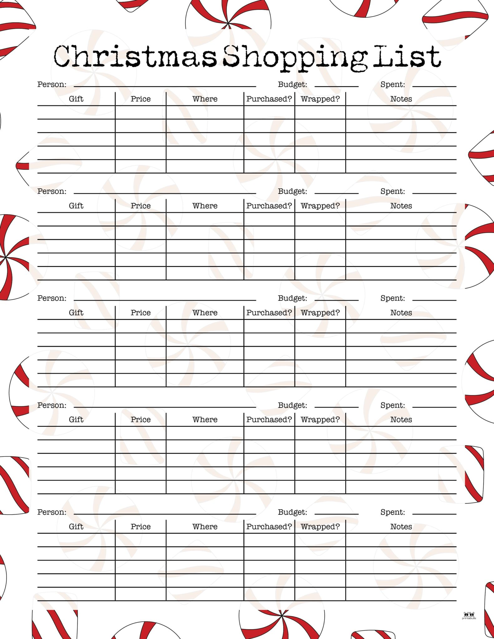 Christmas Gift List Templates - 20 FREE Pages | Printabulls