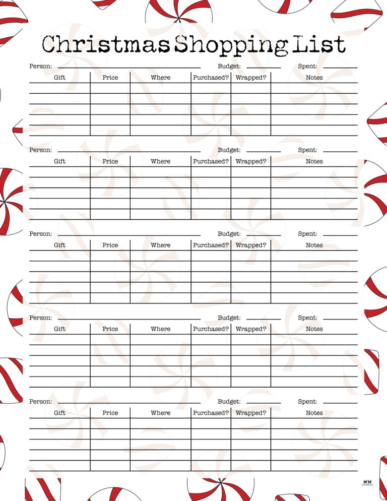 Christmas Gift List Templates - 20 FREE Pages | Printabulls