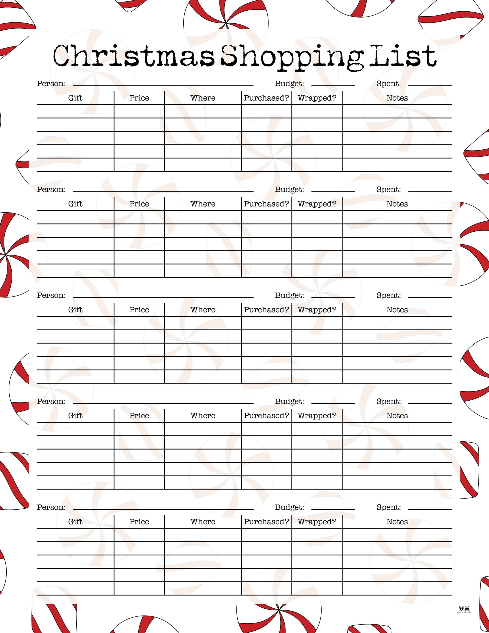 Christmas Gift List Templates - 20 FREE Pages | Printabulls