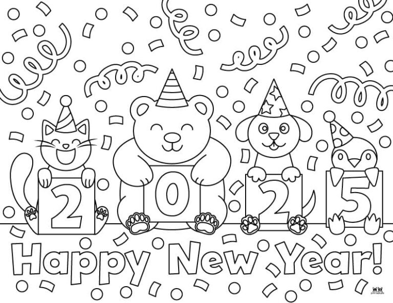 New Year Coloring Pages - 40 FREE Pages | Printabulls