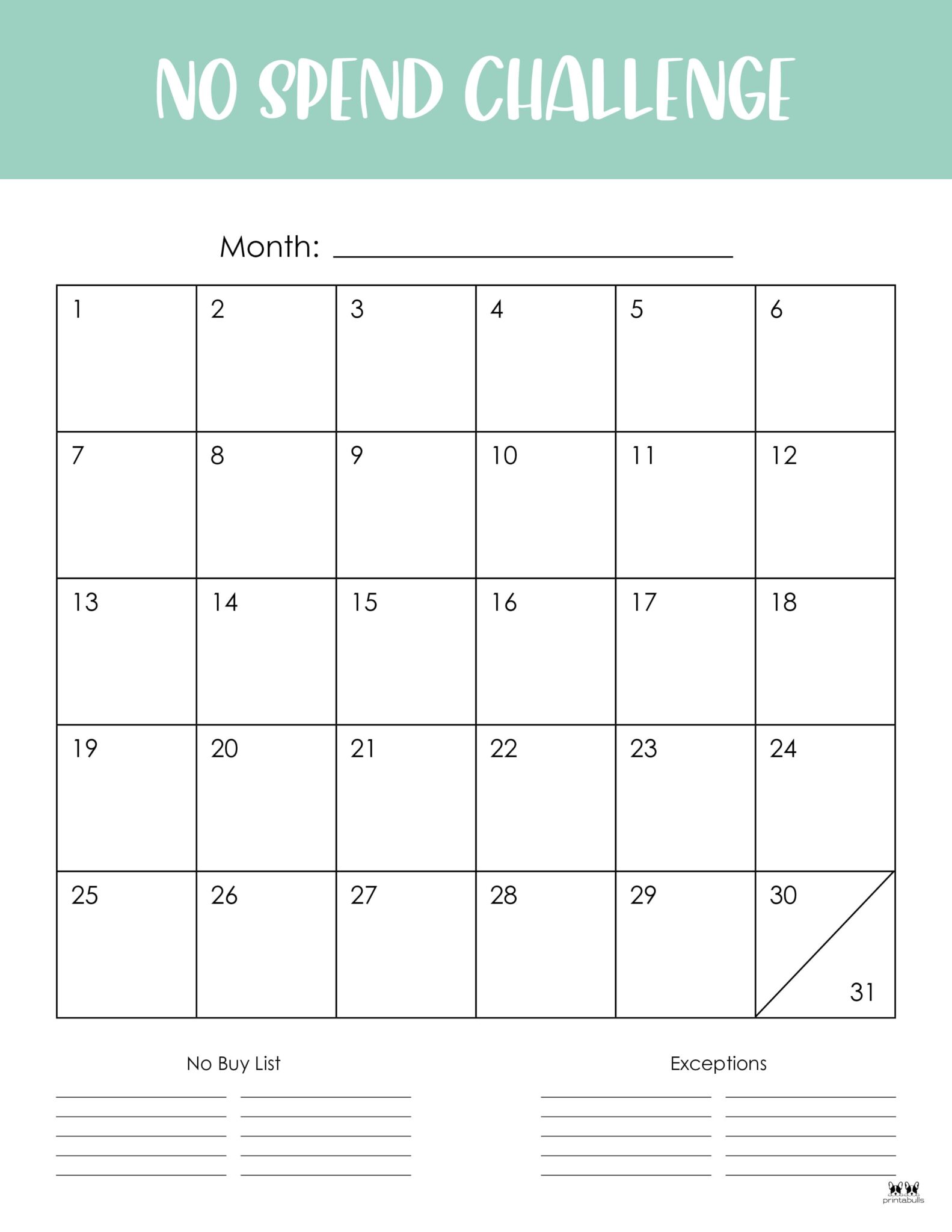 No Spend Challenge Printables | Printabulls