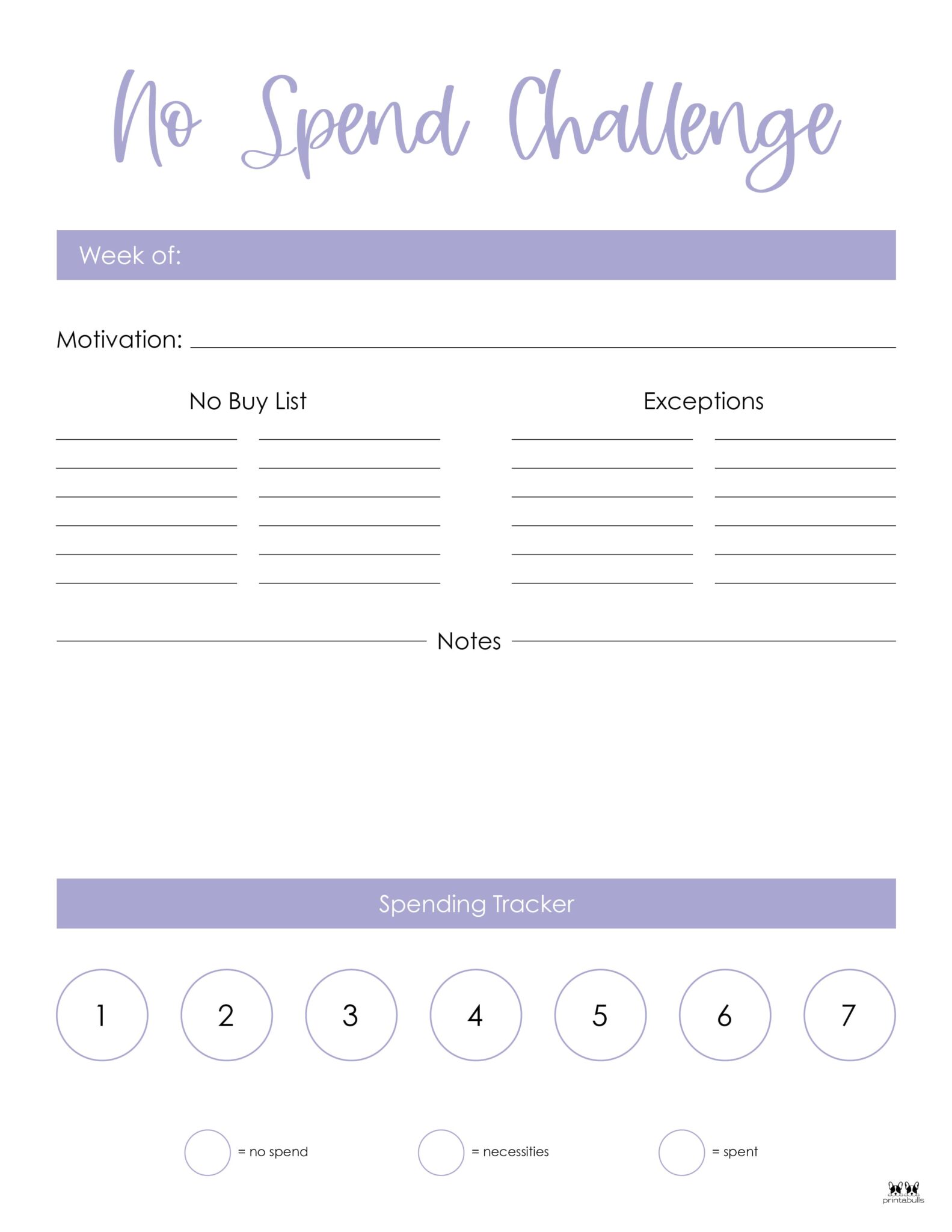 No Spend Challenge Printables | Printabulls