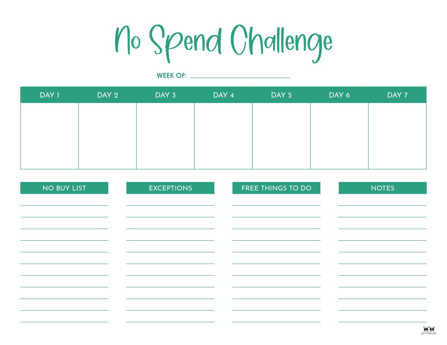 No Spend Challenge Printables | Printabulls