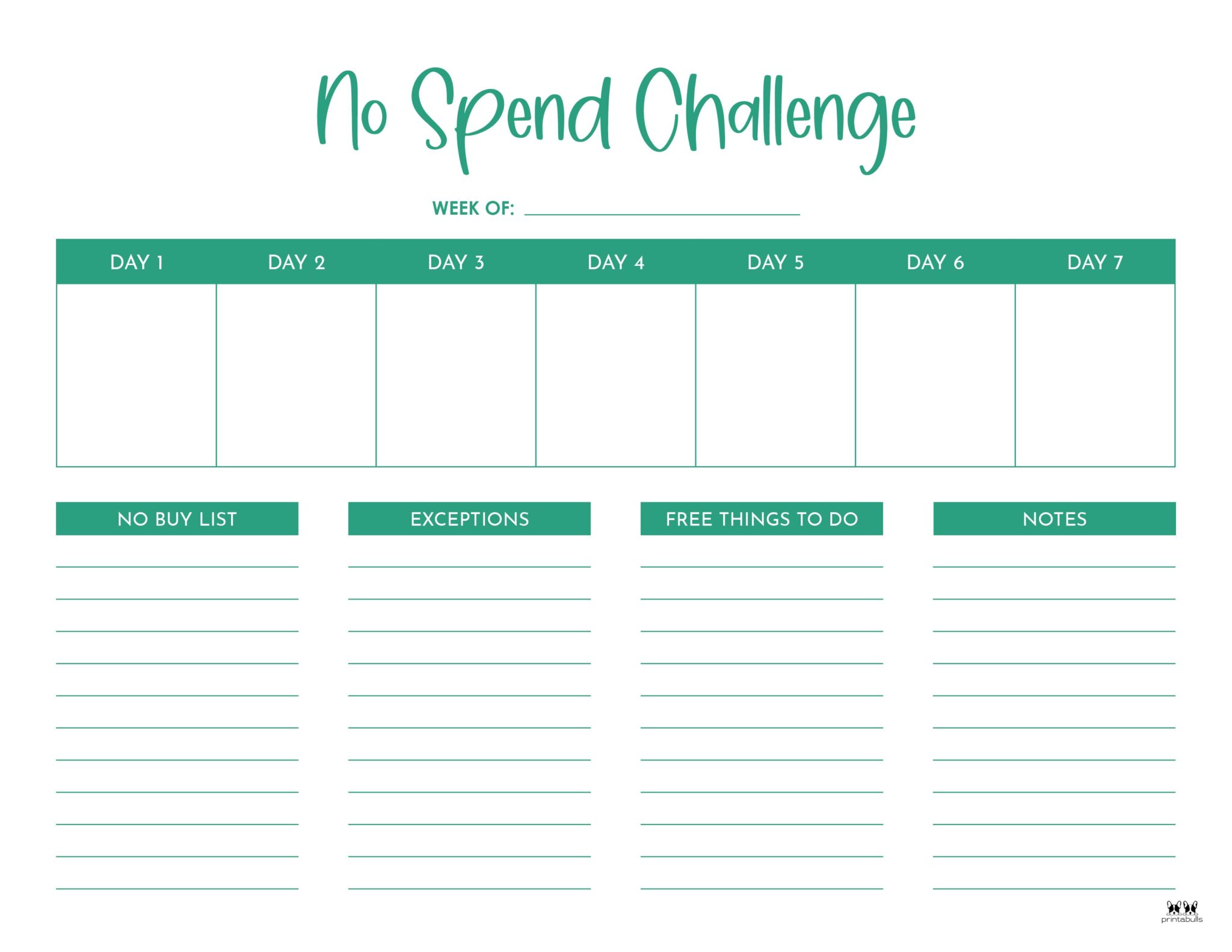 No Spend Challenge Printables | Printabulls