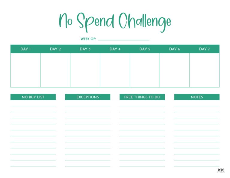 No Spend Challenge Printables | Printabulls
