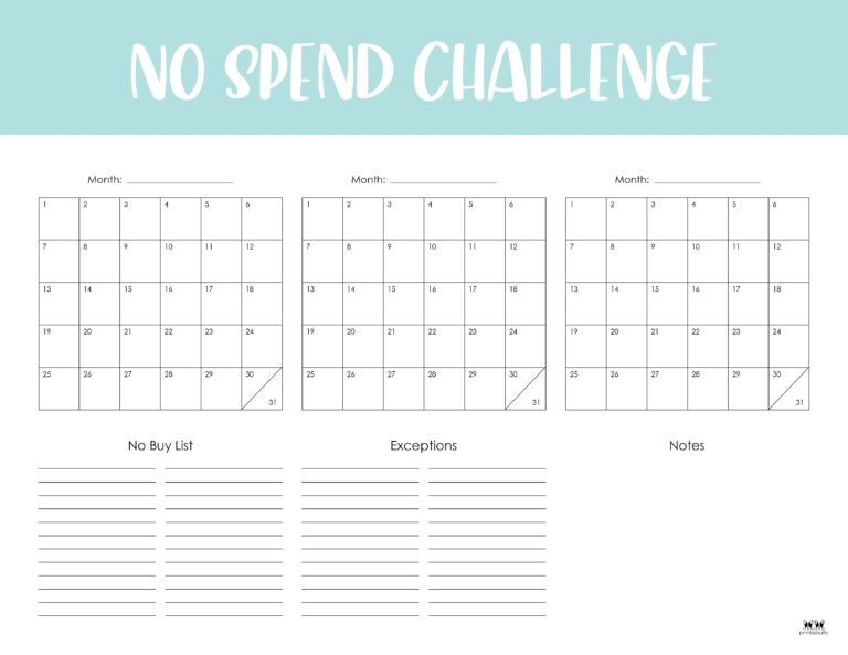 No Spend Challenge Printables | Printabulls