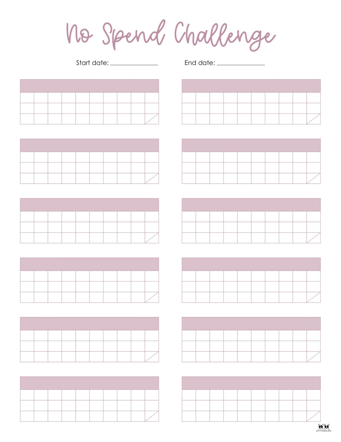 No Spend Challenge Printables | Printabulls