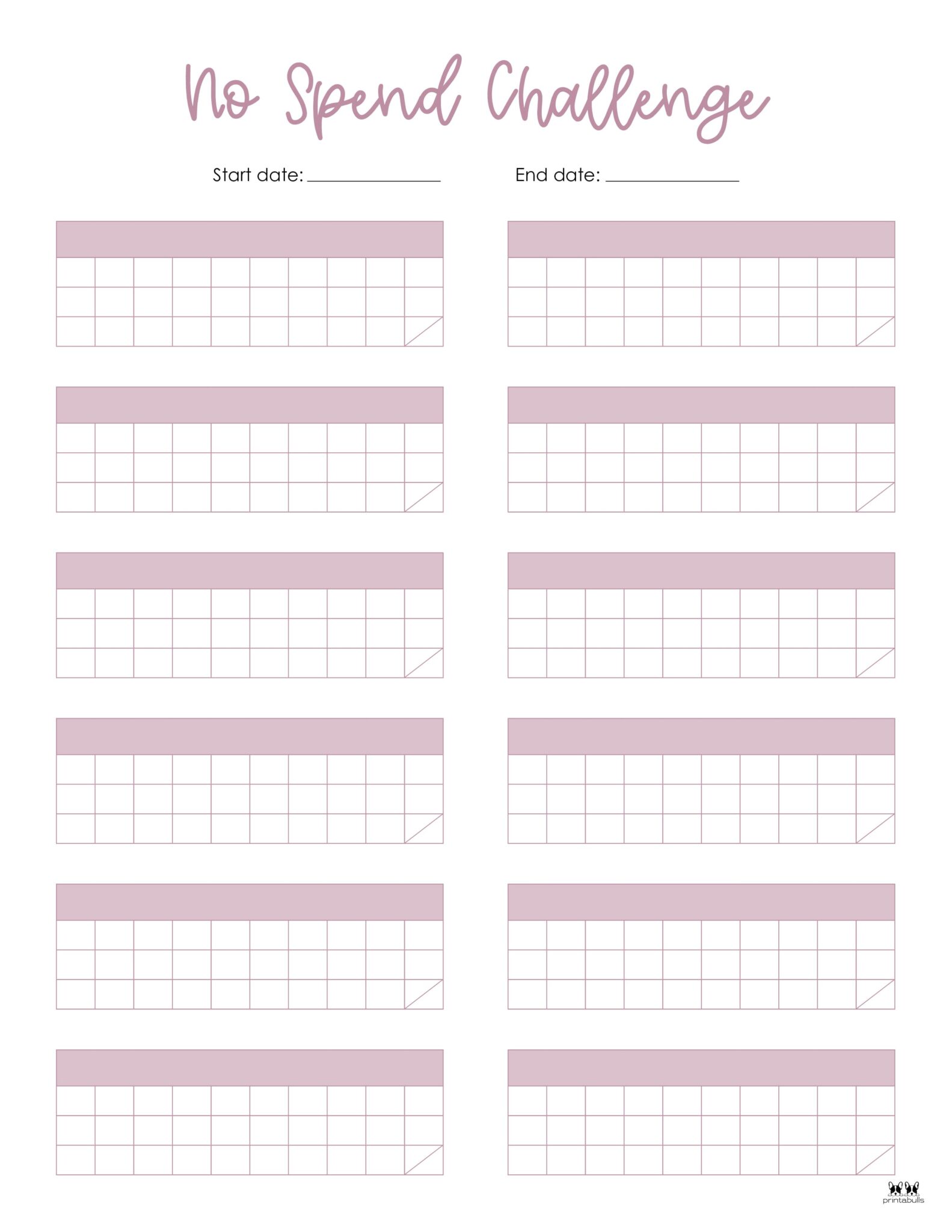 No Spend Challenge Printables | Printabulls