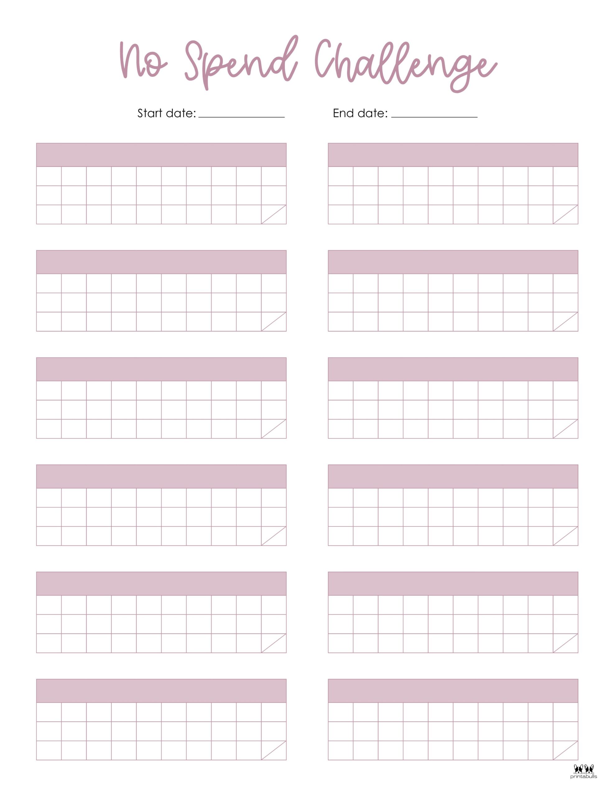 No Spend Challenge Printables | Printabulls