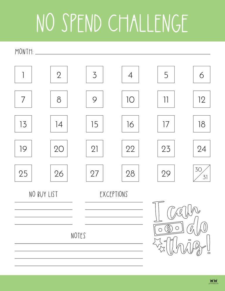 No Spend Challenge Printables | Printabulls