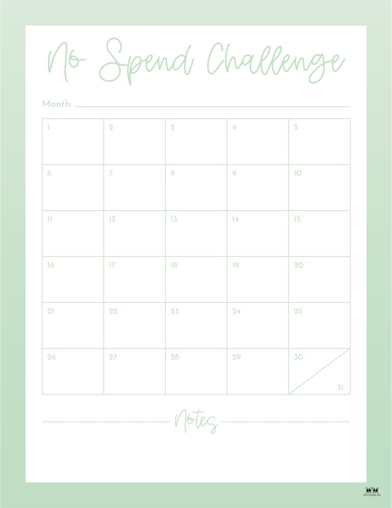 No Spend Challenge Printables | Printabulls