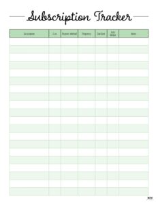 Subscription Trackers - 12 FREE Printables | Printabulls