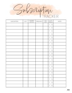 Subscription Trackers - 12 FREE Printables | Printabulls