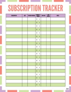 Subscription Trackers - 12 FREE Printables | Printabulls