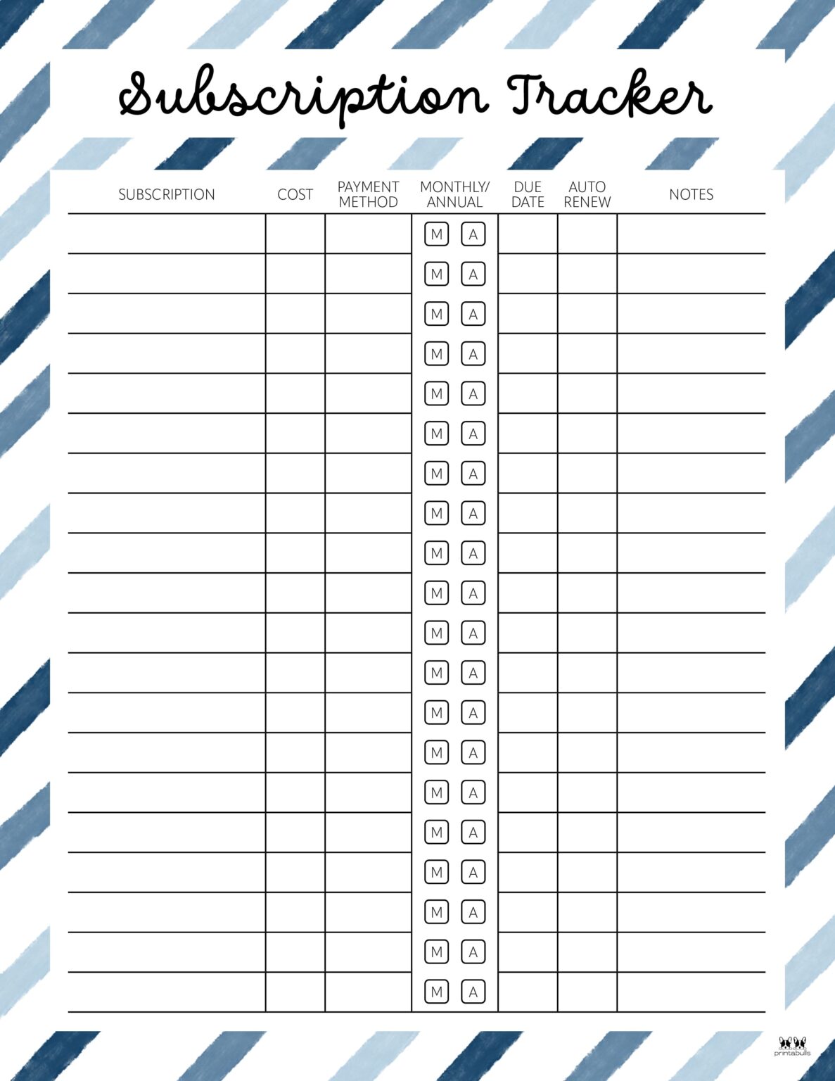 Subscription Trackers - 12 FREE Printables | Printabulls