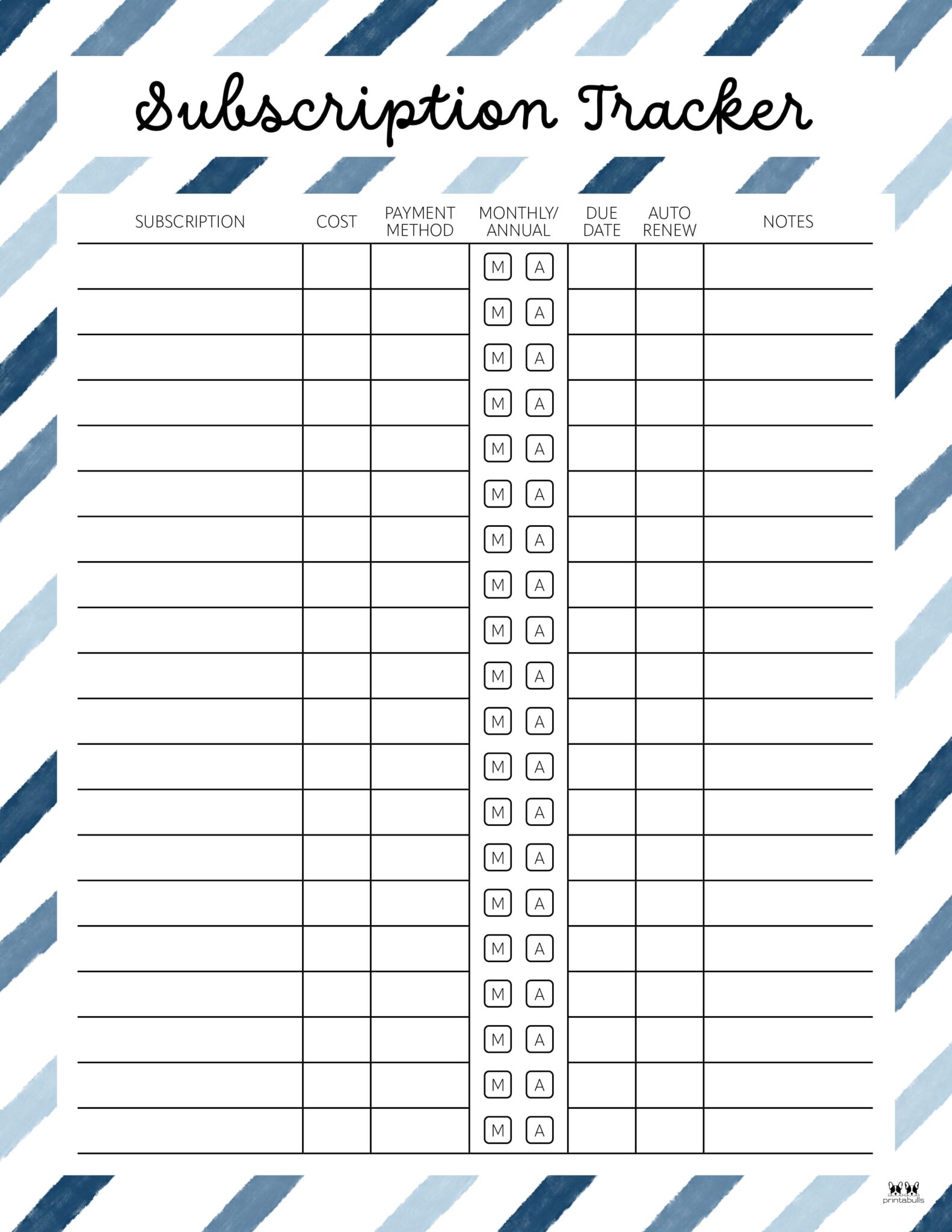 Subscription Trackers - 12 FREE Printables | Printabulls