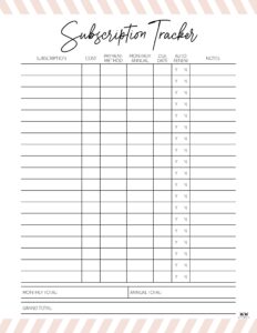 Subscription Trackers - 12 FREE Printables | Printabulls