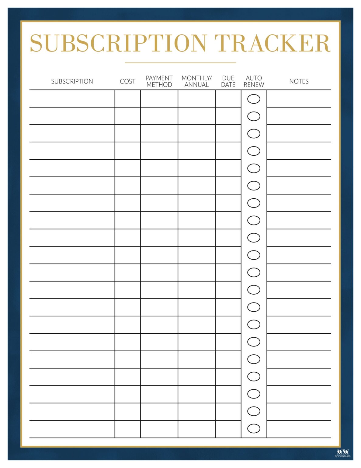 Subscription Trackers - 12 FREE Printables | Printabulls