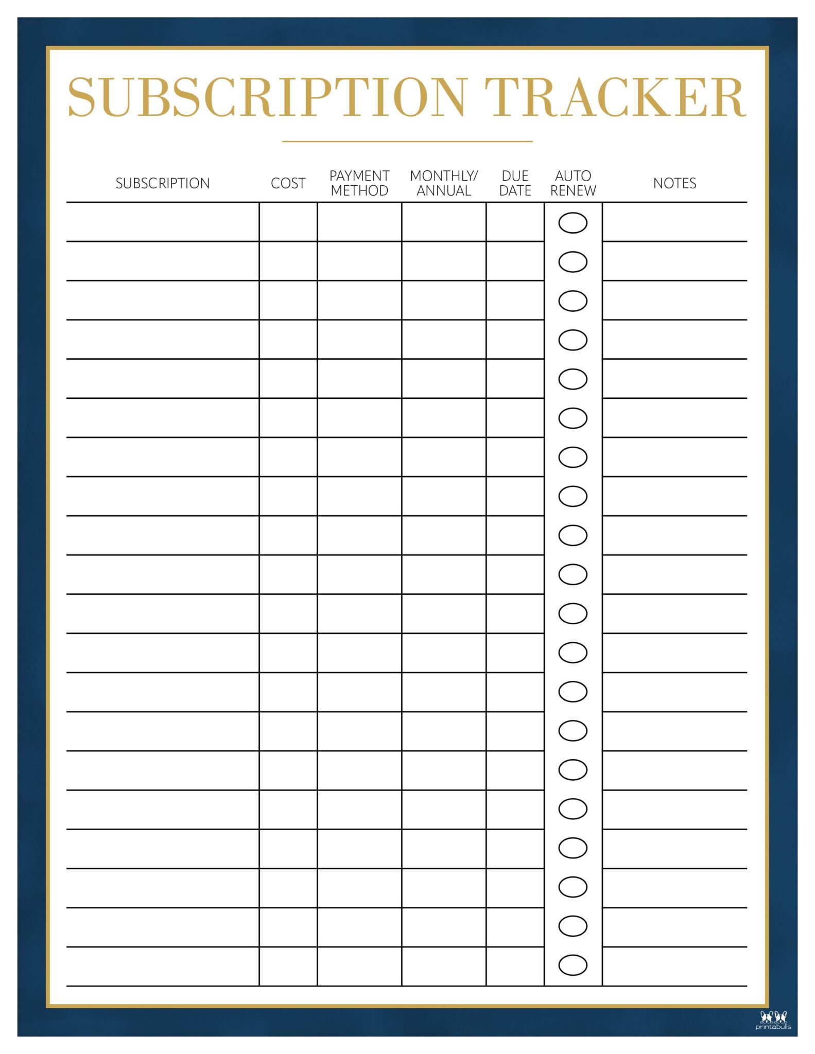Subscription Trackers - 12 FREE Printables | Printabulls