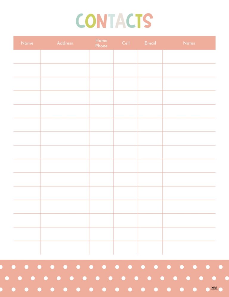 Contact List Templates - 20 FREE Printables | Printabulls