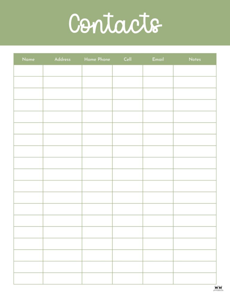 Contact List Templates - 20 FREE Printables | Printabulls