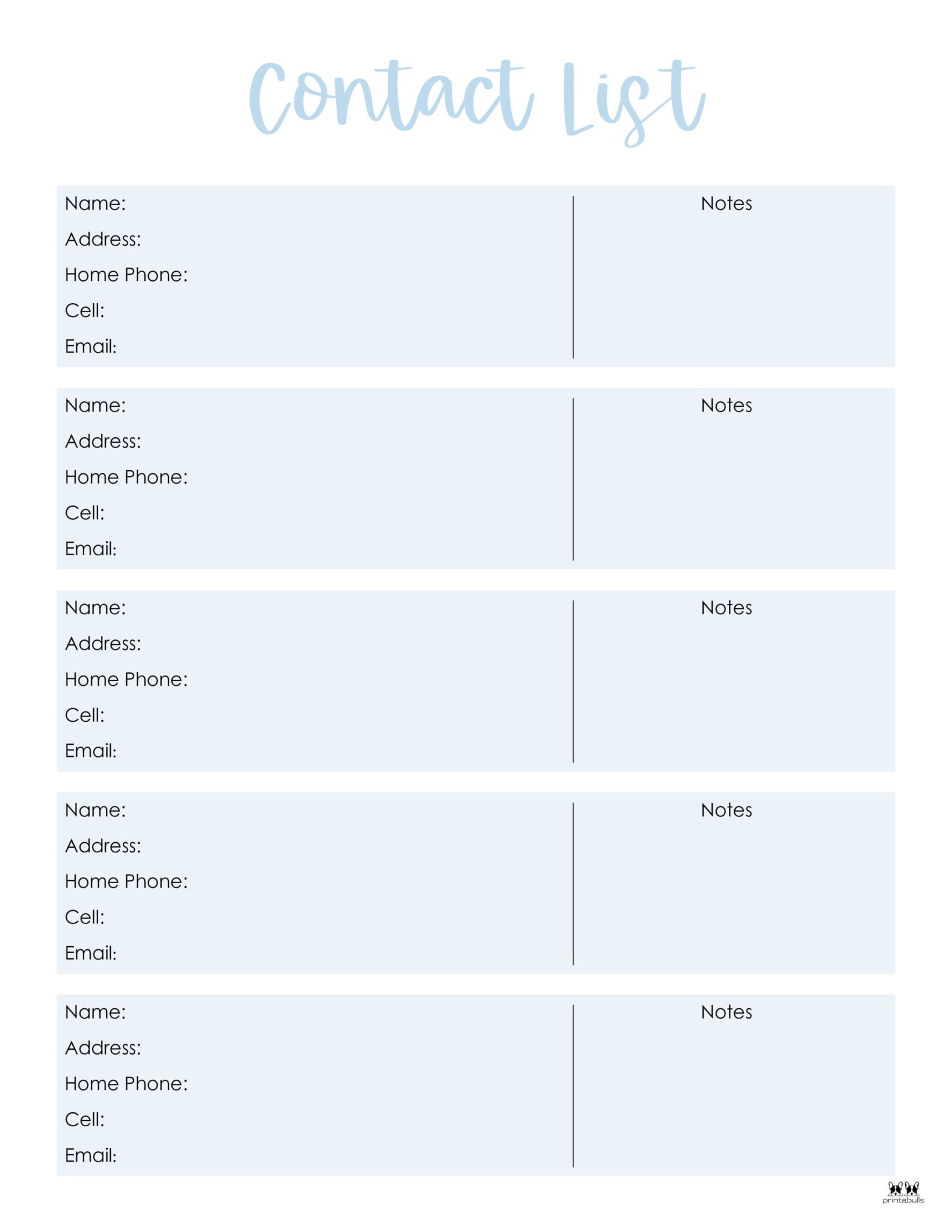 Contact List Templates - 20 FREE Printables | Printabulls