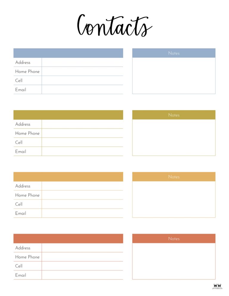 Contact List Templates - 20 FREE Printables - PrintaBulk