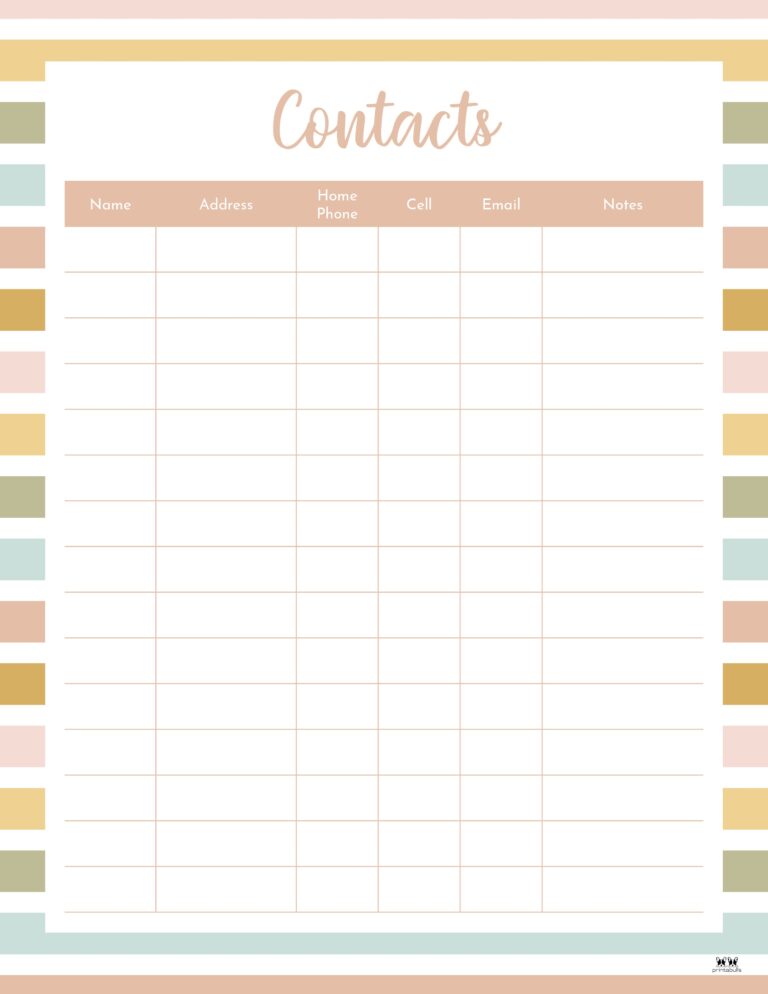 Contact List Templates - 20 FREE Printables | Printabulls