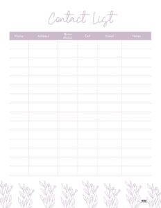 Contact List Templates - 20 FREE Printables - PrintaBulk