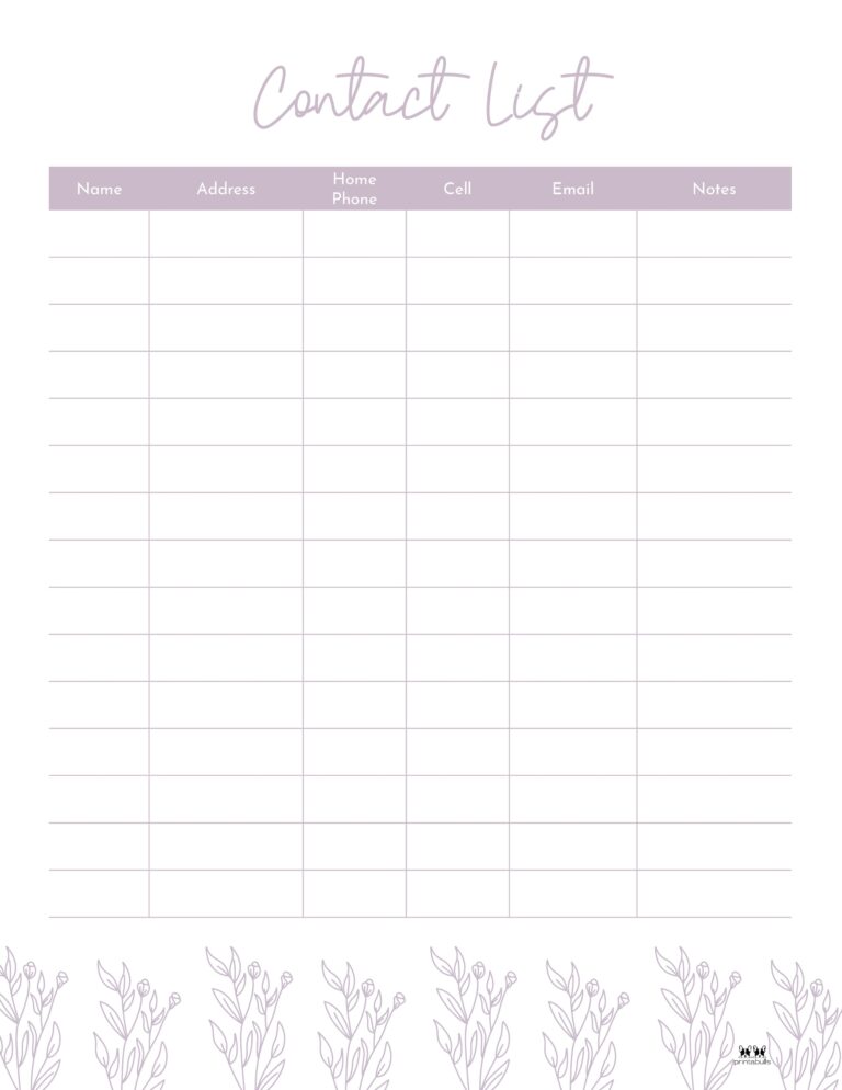 Contact List Templates - 20 FREE Printables | Printabulls