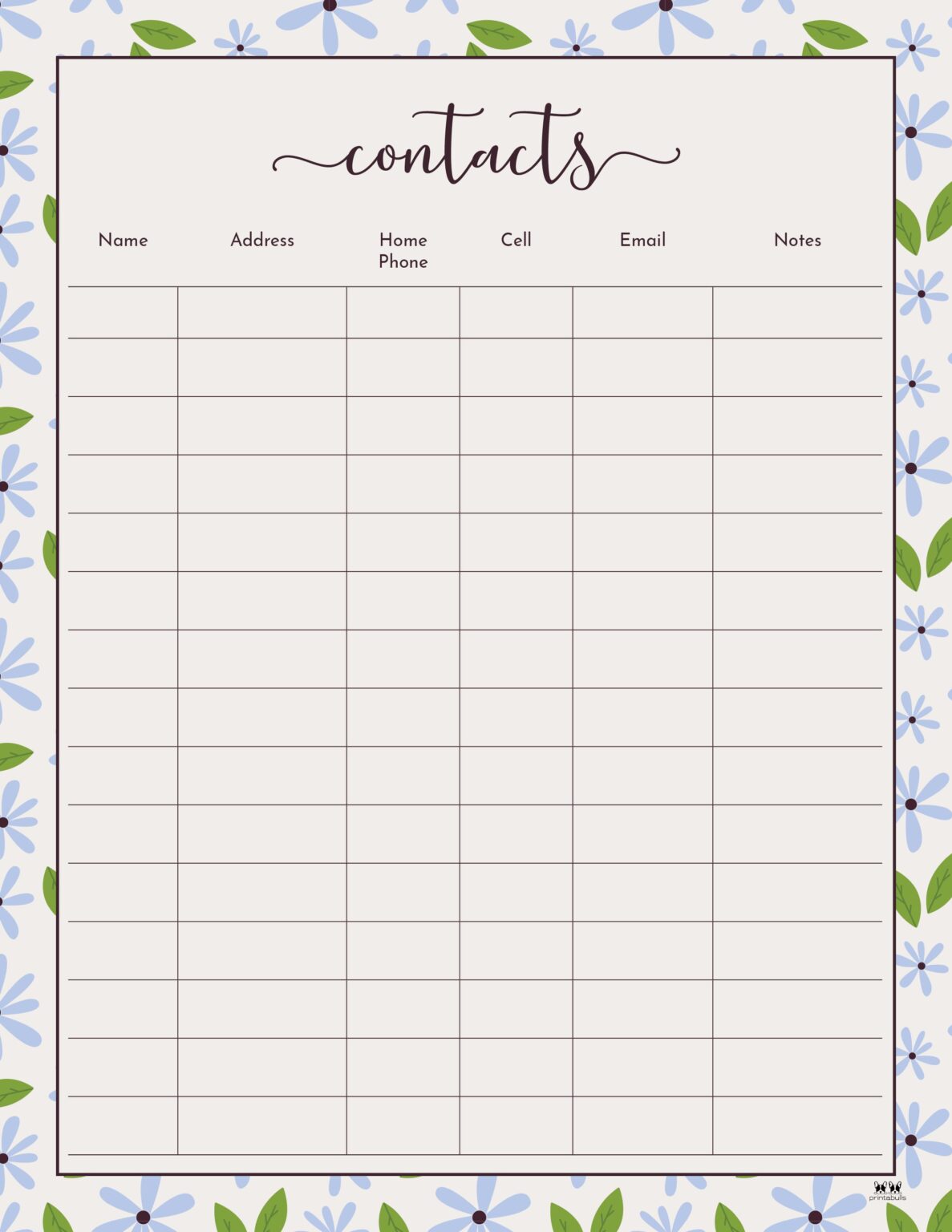 Contact List Templates - 20 FREE Printables - PrintaBulk