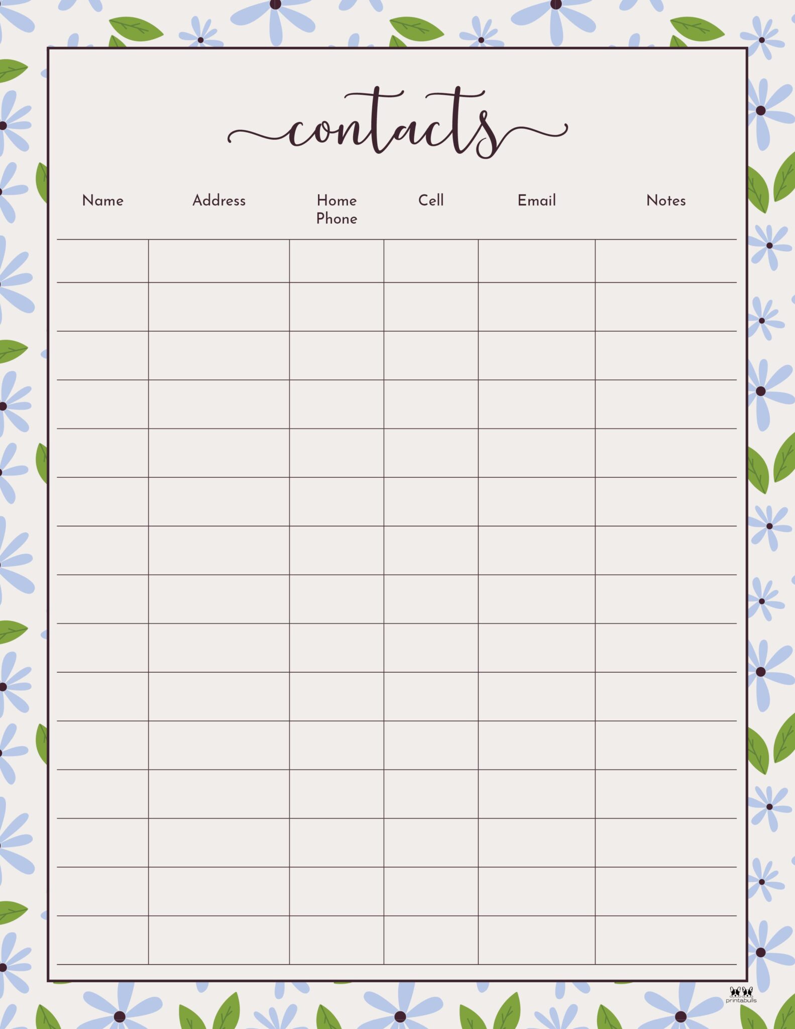 Contact List Templates - 20 FREE Printables | Printabulls