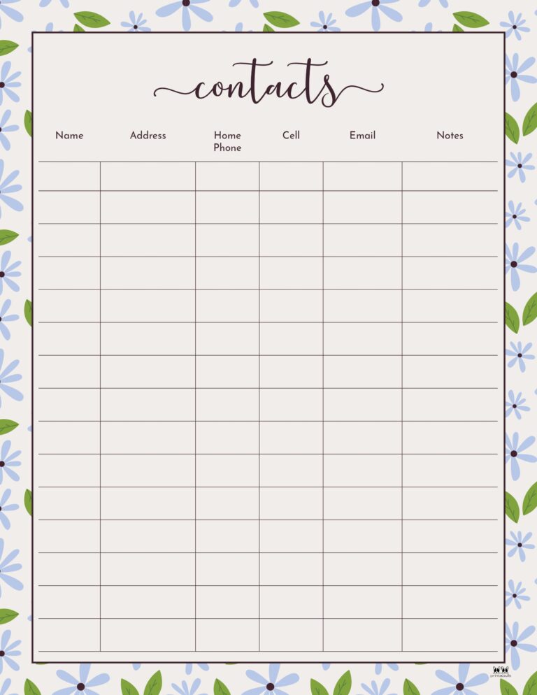 Contact List Templates - 20 FREE Printables - PrintaBulk