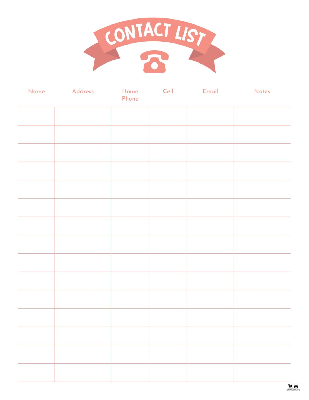 Contact List Templates - 20 FREE Printables - PrintaBulk