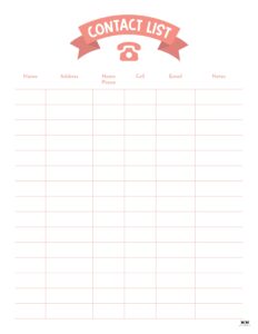 Contact List Templates - 20 FREE Printables | Printabulls