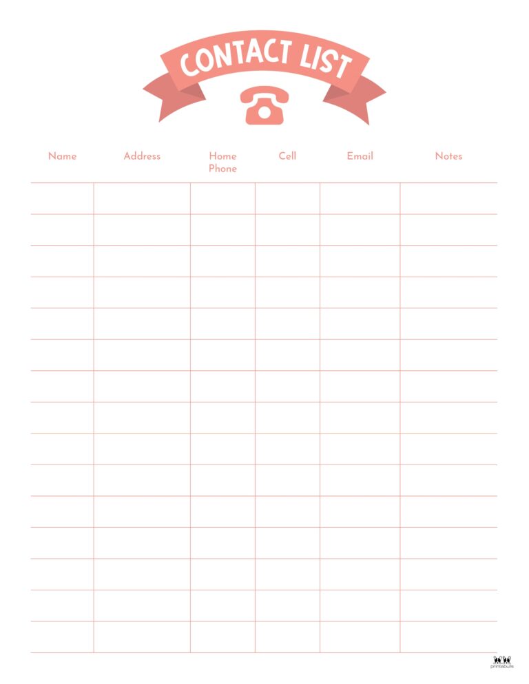 Contact List Templates - 20 FREE Printables - PrintaBulk