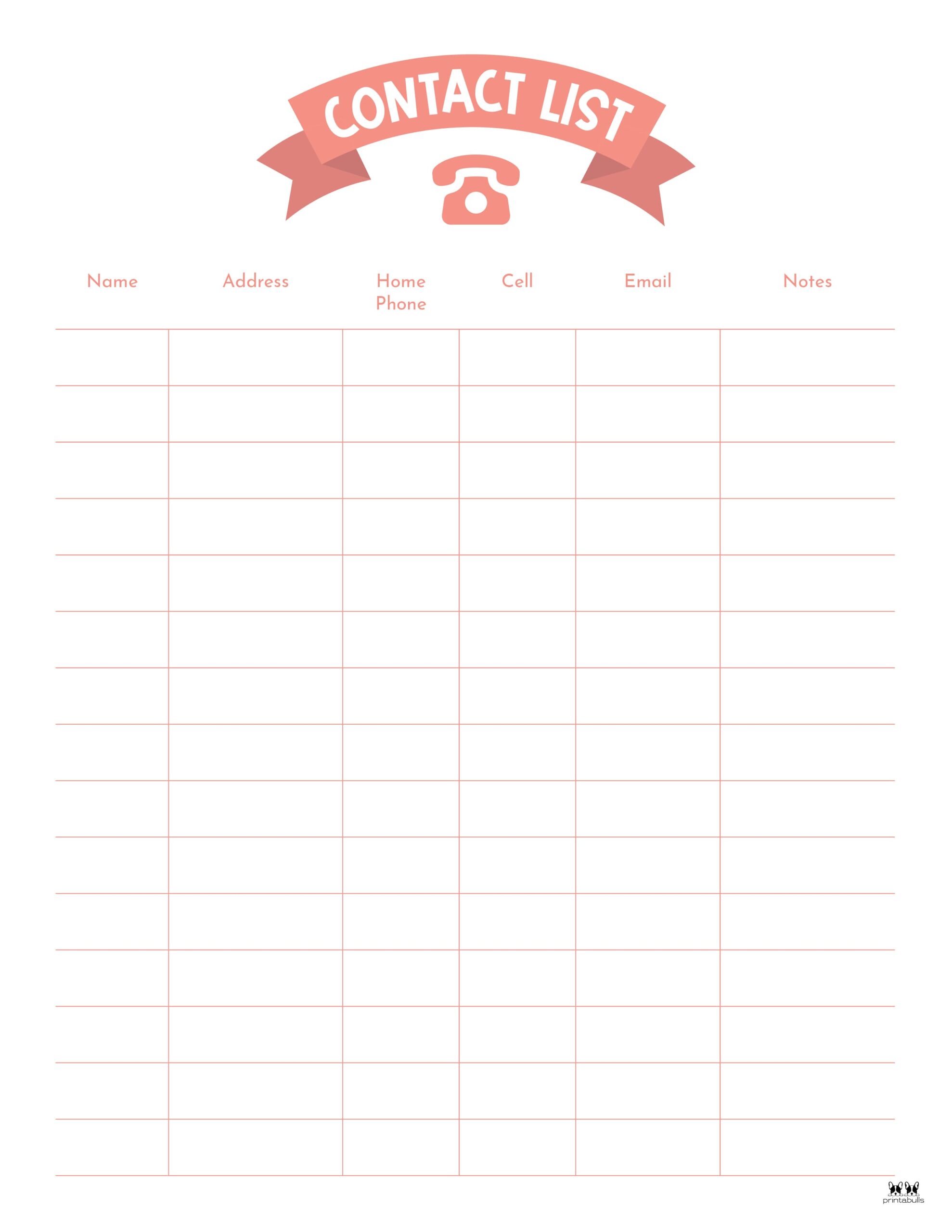 Contact List Templates - 20 FREE Printables | Printabulls